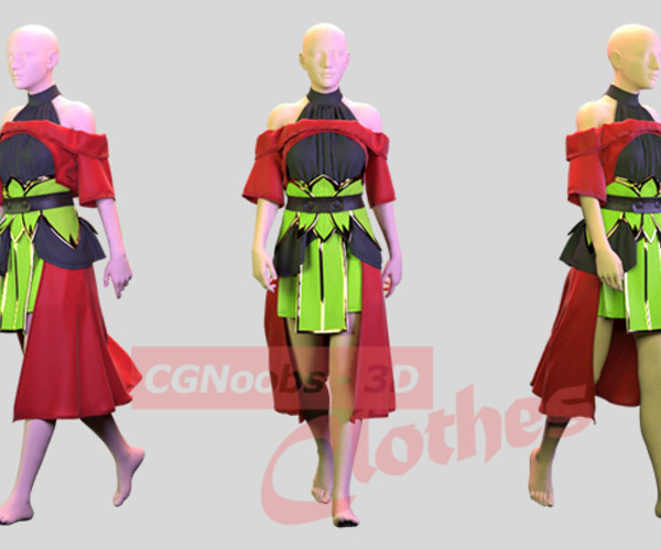 ArtStation - Female Red Cloak - 36 Marvelous Designer and Clo3D | Game ...