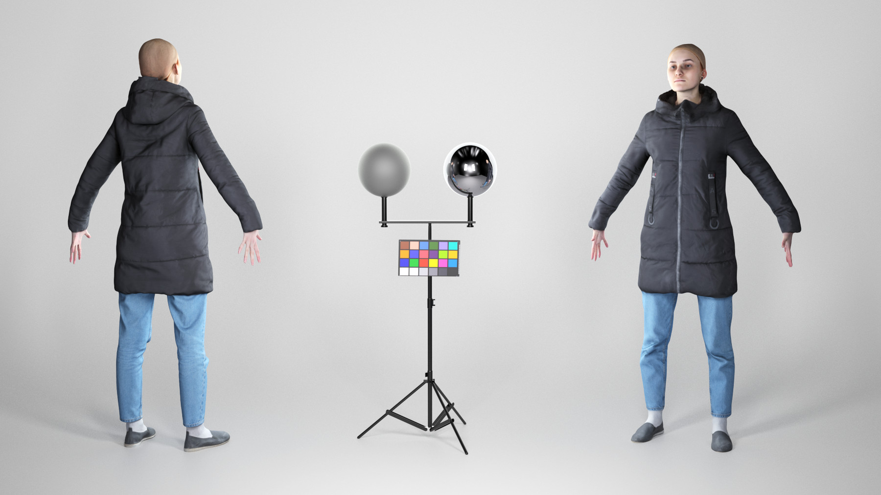 ArtStation - Young woman in a black down jacket in A-pose 165 | Resources