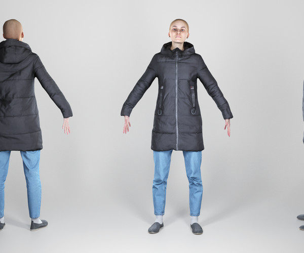 ArtStation - Young woman in a black down jacket in A-pose 165 | Resources