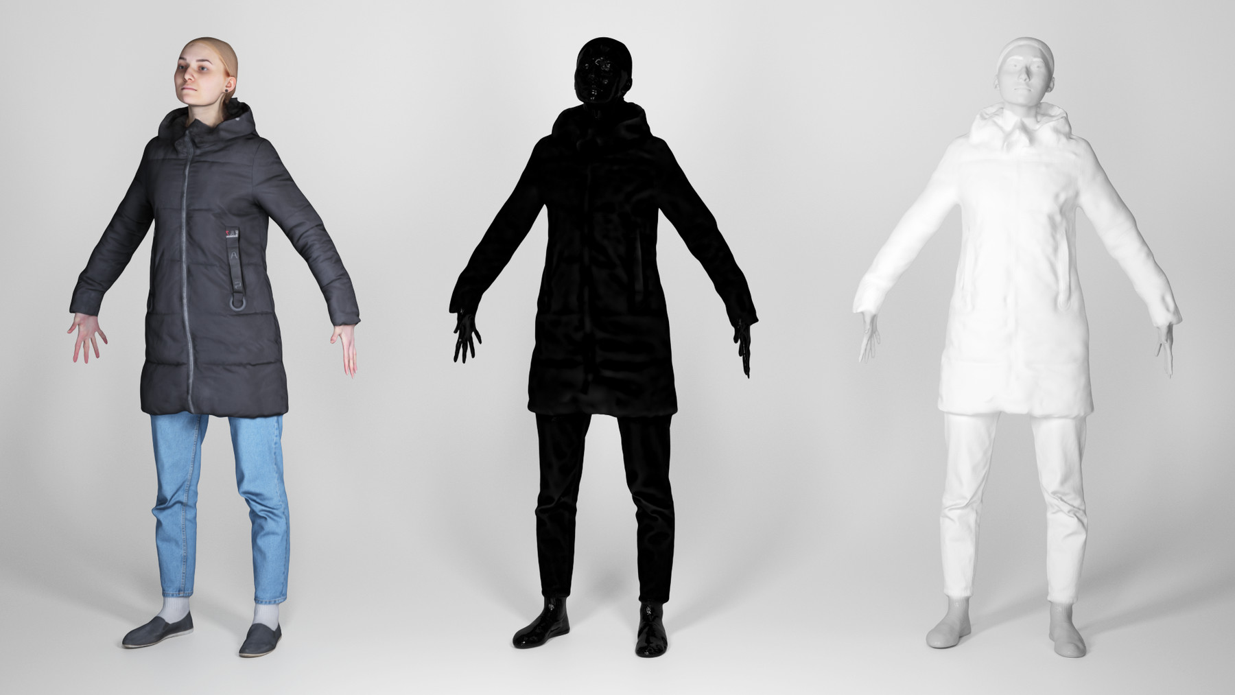 ArtStation - Young woman in a black down jacket in A-pose 165 | Resources