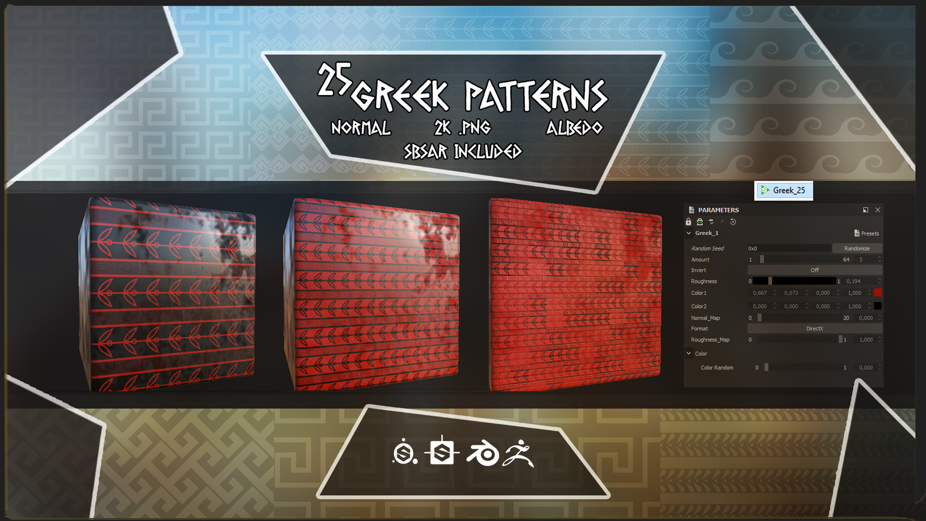 ArtStation - 25 Greek Patterns (x25 SBAR Included) | Artworks