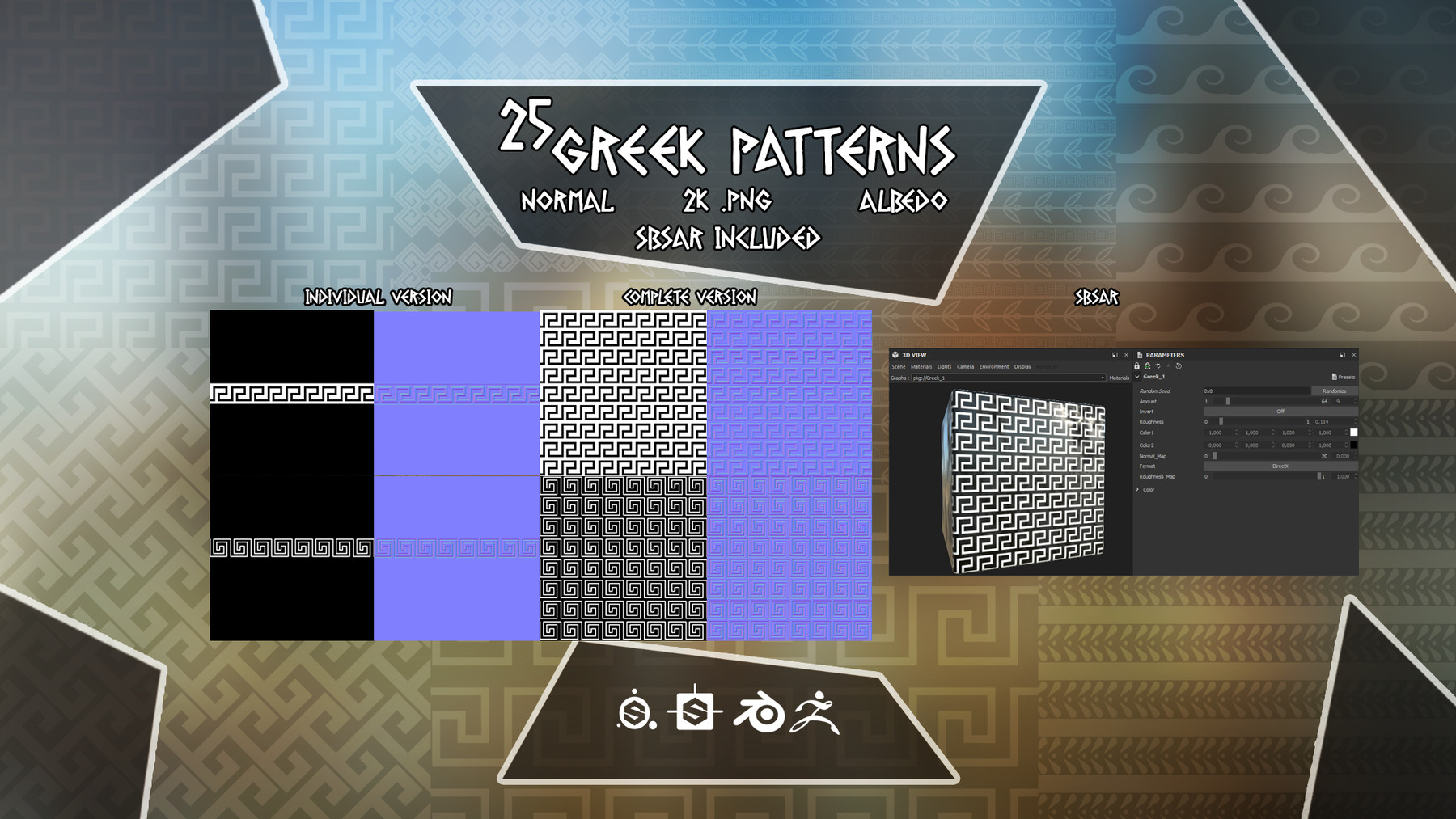 ArtStation - 25 Greek Patterns (x25 SBAR Included) | Artworks