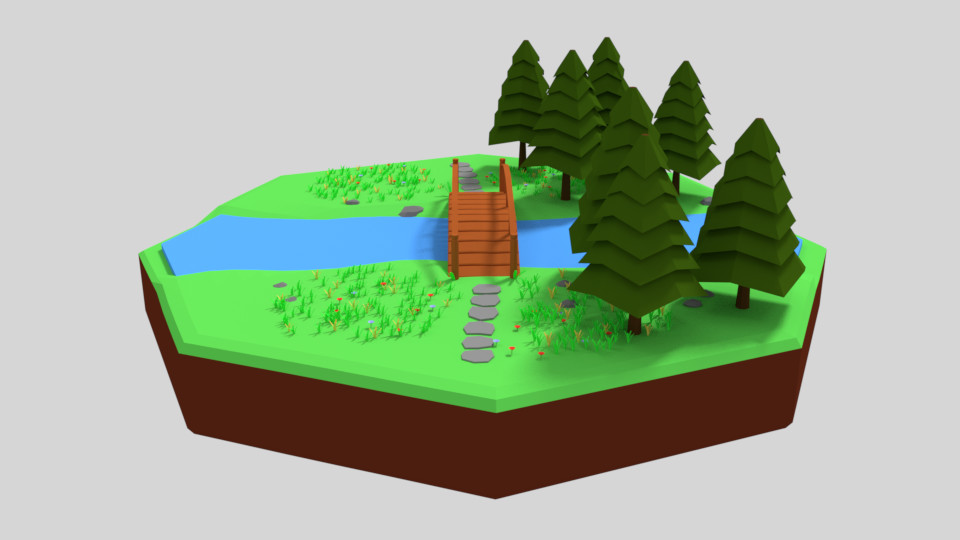 ArtStation - Low Poly Cartoon Forest Bridge Scene | Resources