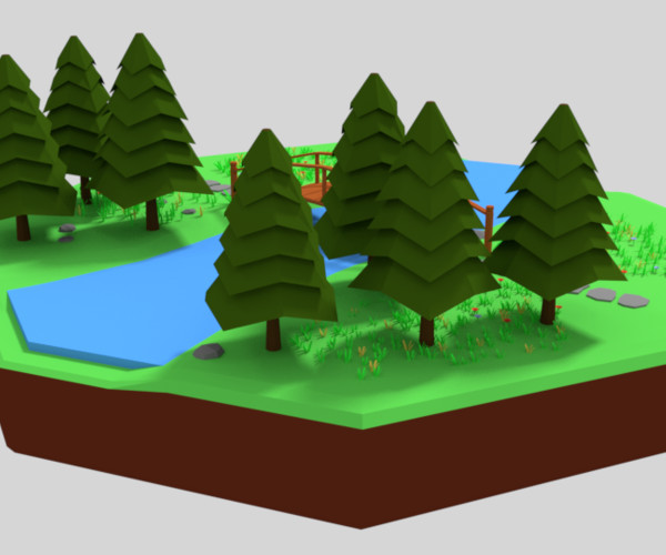 ArtStation - Low Poly Cartoon Forest Bridge Scene | Resources