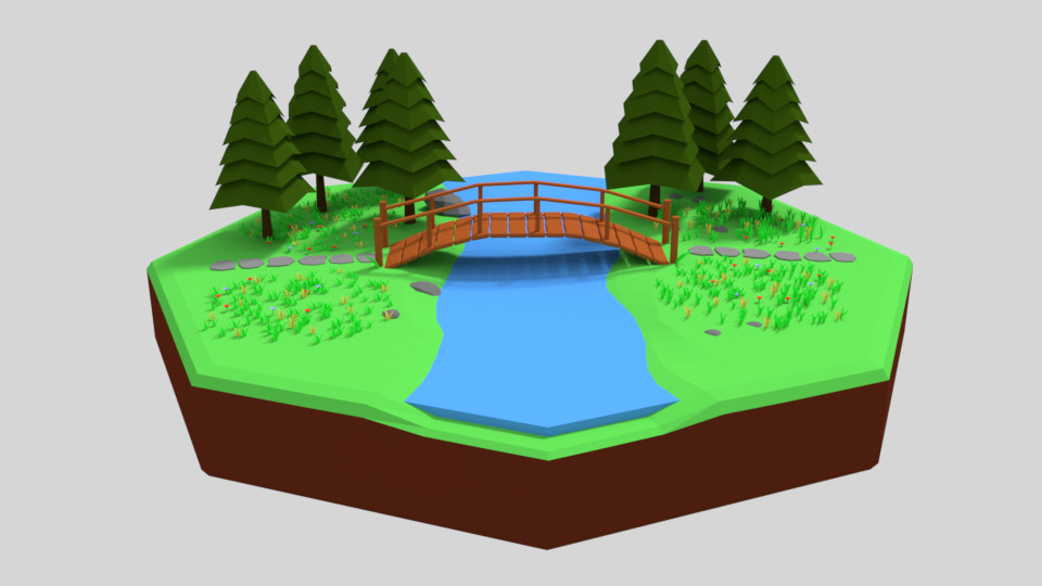 ArtStation - Low Poly Cartoon Forest Bridge Scene | Resources