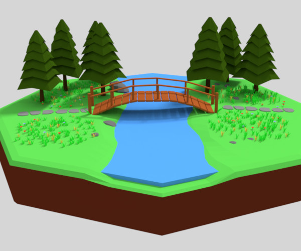 ArtStation - Low Poly Cartoon Forest Bridge Scene | Resources