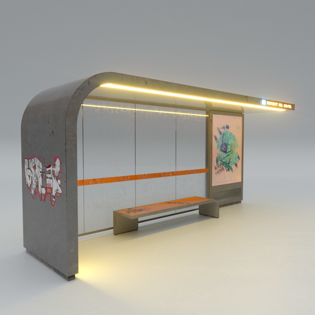 ArtStation - Cyberpunk Bus Shelter | Game Assets