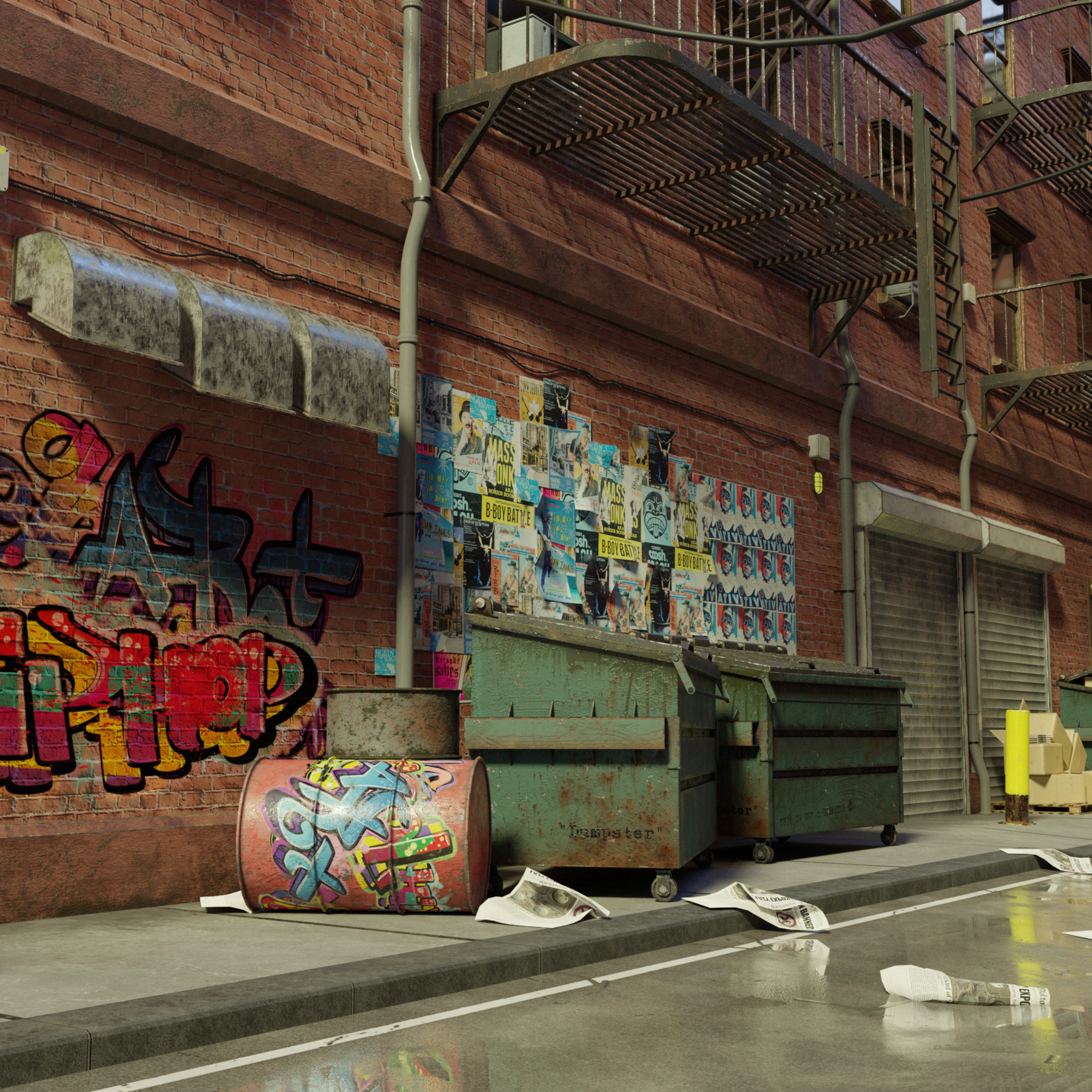 ArtStation - New York Alleyway Assets (FBX, Blend) | Game Assets