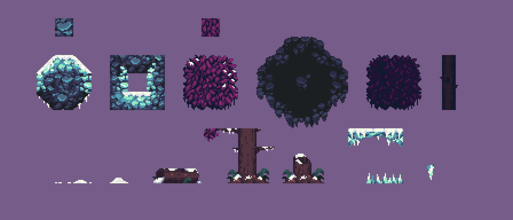 ArtStation - Frozen Forest Pixel Art Tileset | Game Assets