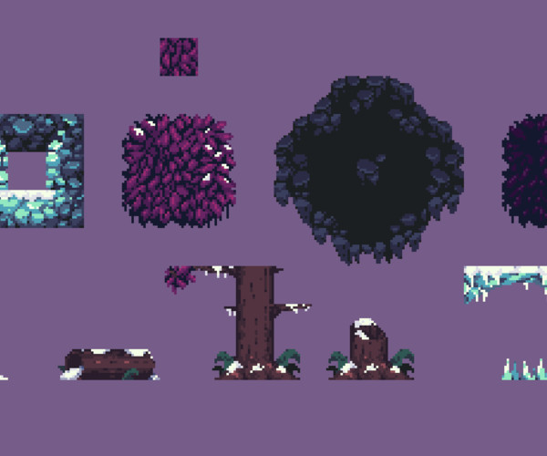 ArtStation - Frozen Forest Pixel Art Tileset | Game Assets