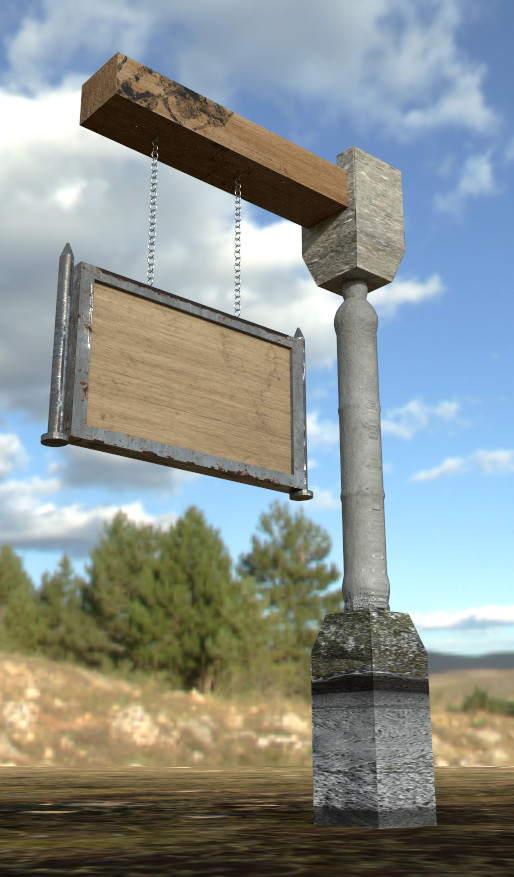 ArtStation - Old Road Sign 1 - Low Poly Sign Model | Game Assets