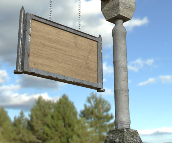 ArtStation - Old Road Sign 1 - Low Poly Sign Model | Game Assets