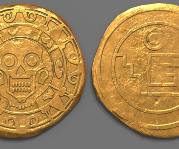 ArtStation - Aztec Design Gold Coin - Pirate Coin - Fantasy | Game Assets