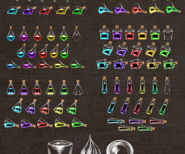 ArtStation - Magic potions with icons | Game Assets