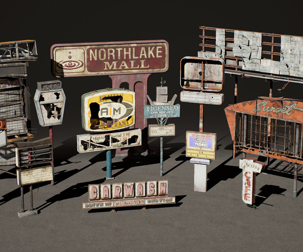 ArtStation - Post Apocalyptic Signs Props COMBO PACK (UE4) | Game Assets