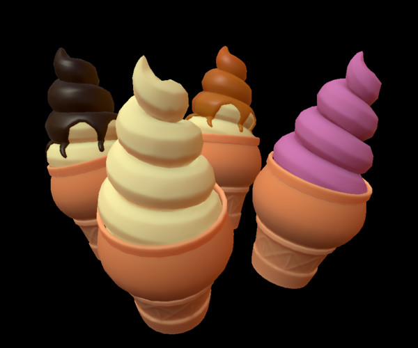 ArtStation - Stylized Ice cream cones, Multiple flavors. | Game Assets
