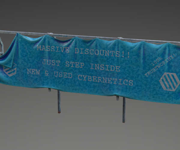ArtStation - Cyberpunk style sign - vinyl banner on frame | Game Assets