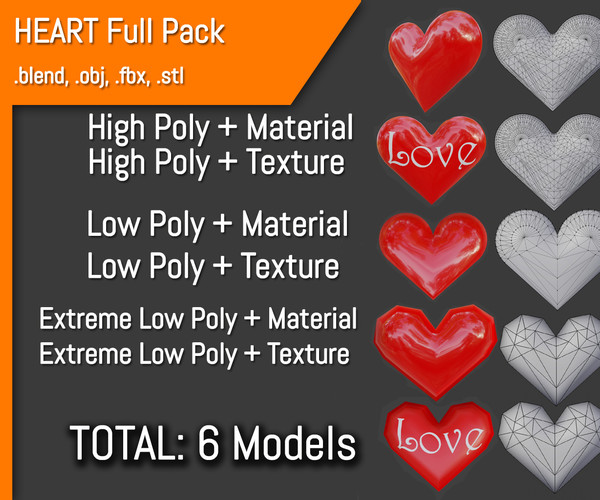 ArtStation - Heart Full Pack - 6 Models - High Poly to Low Poly 3D ...