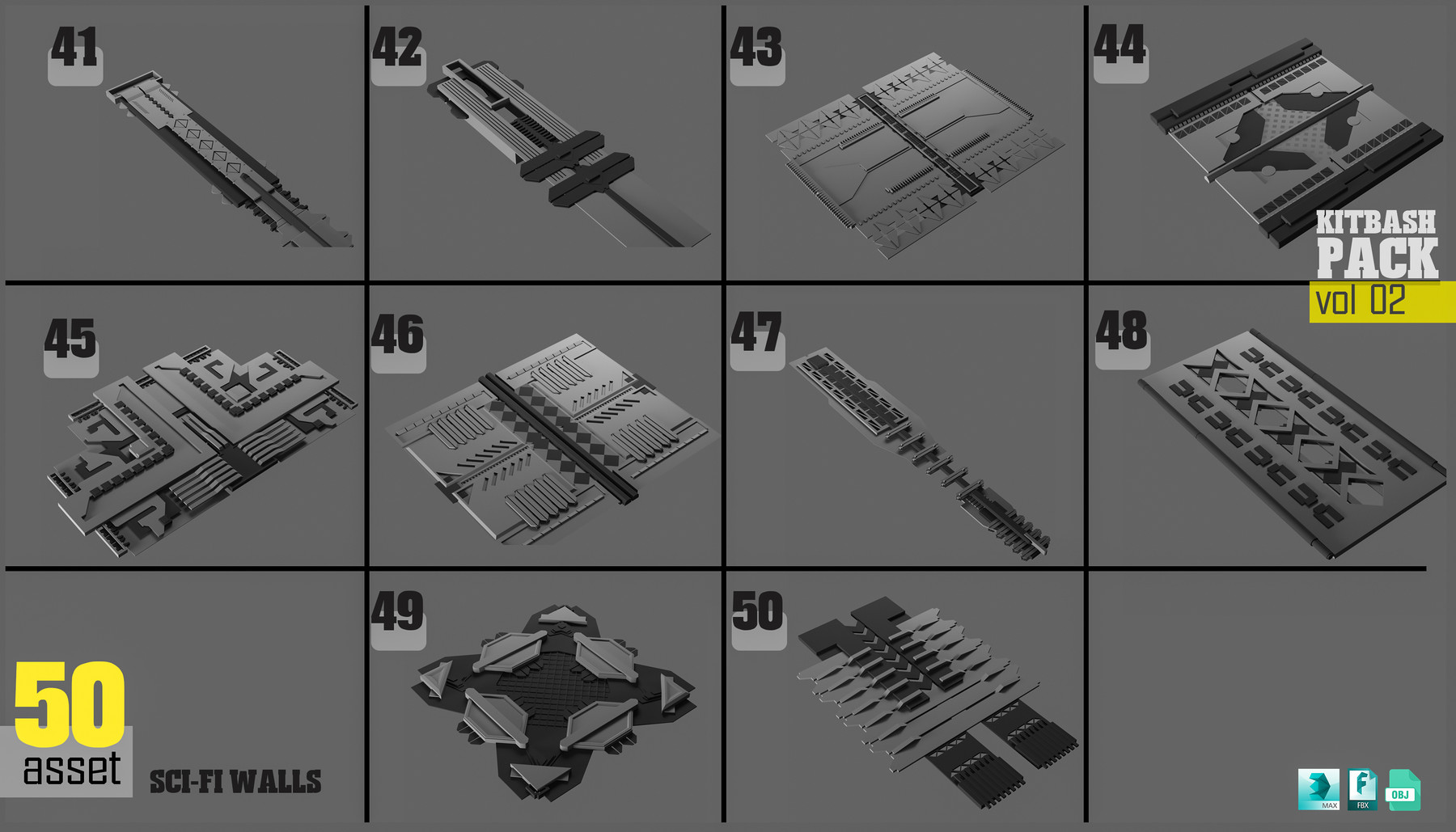 ArtStation - Sci-Fi walls KitBash Pack 50 vol 02 | Resources