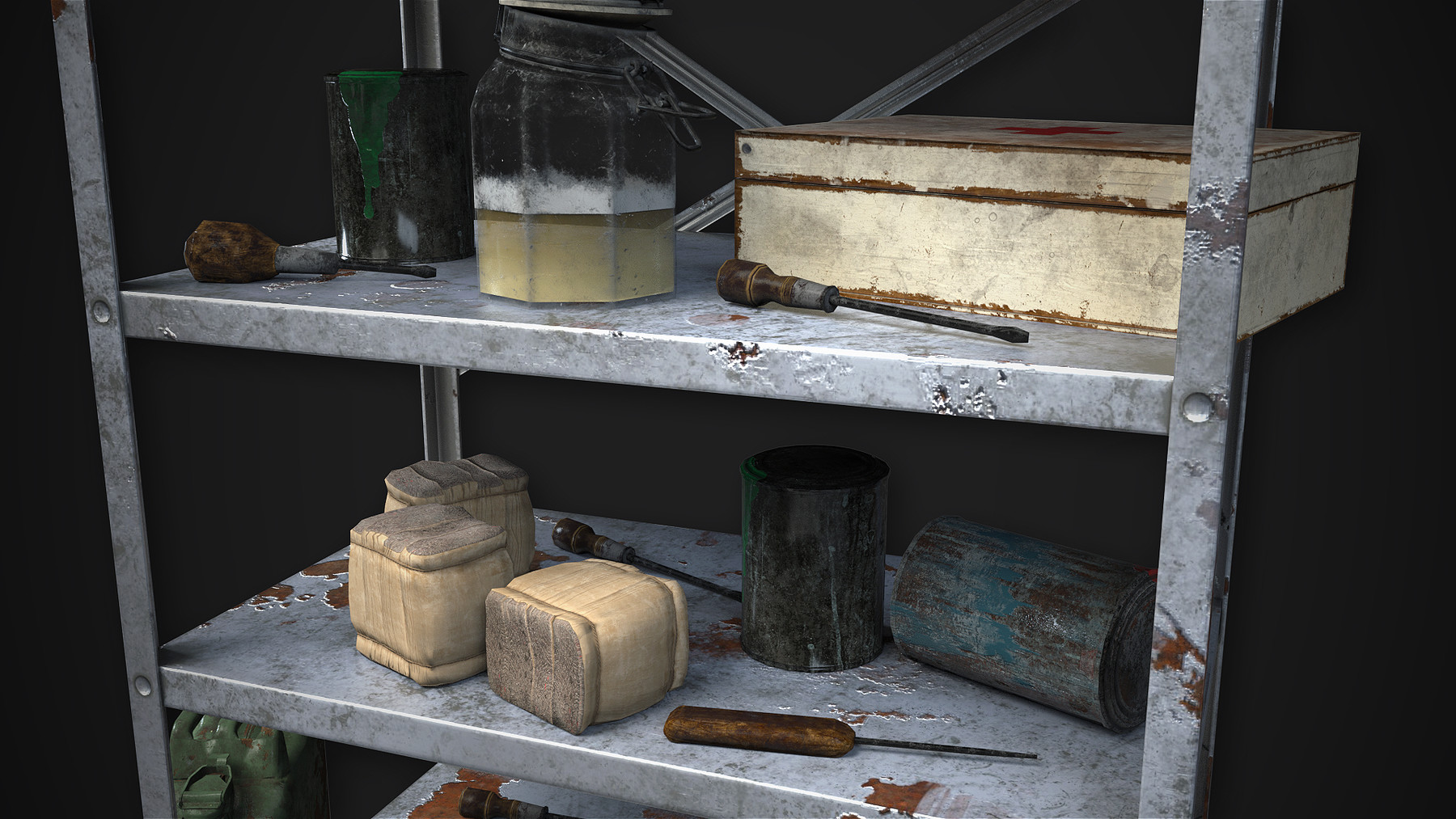 ArtStation - Metal Shelf Collection with garbage - Modular Game ready ...