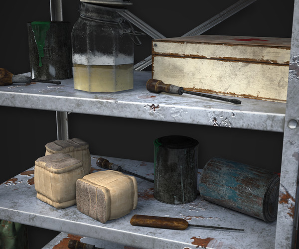 ArtStation - Metal Shelf Collection with garbage - Modular Game ready ...