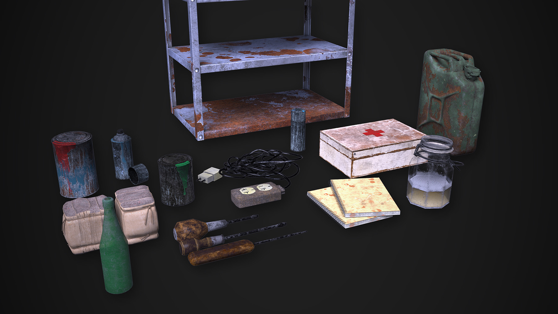 ArtStation - Metal Shelf Collection with garbage - Modular Game ready ...