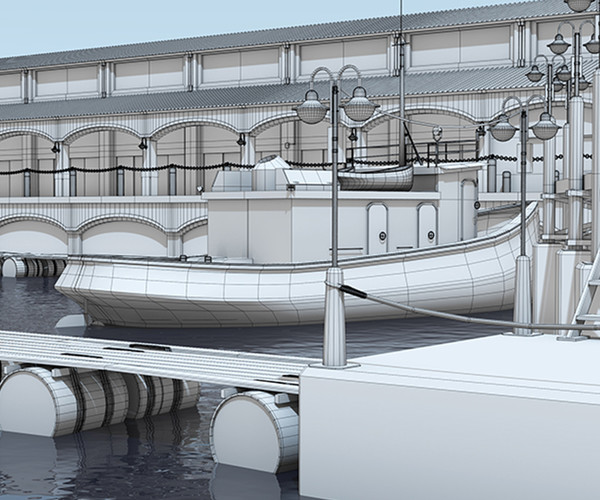 ArtStation - Un-Textured clay model of harbor pier and fishing boats ...