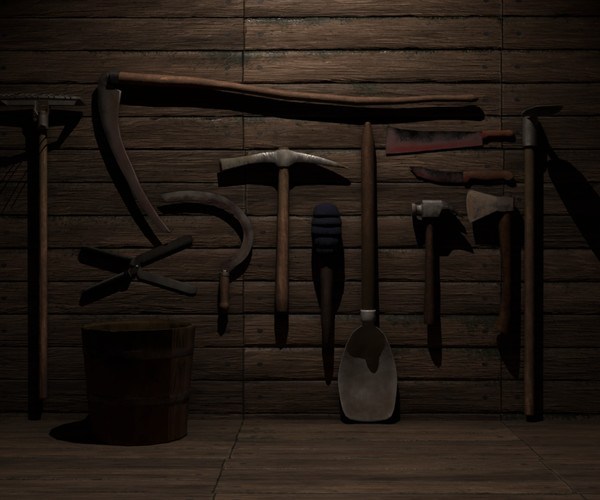 ArtStation - 13 farm horror low polly props with PBR textures | Game Assets