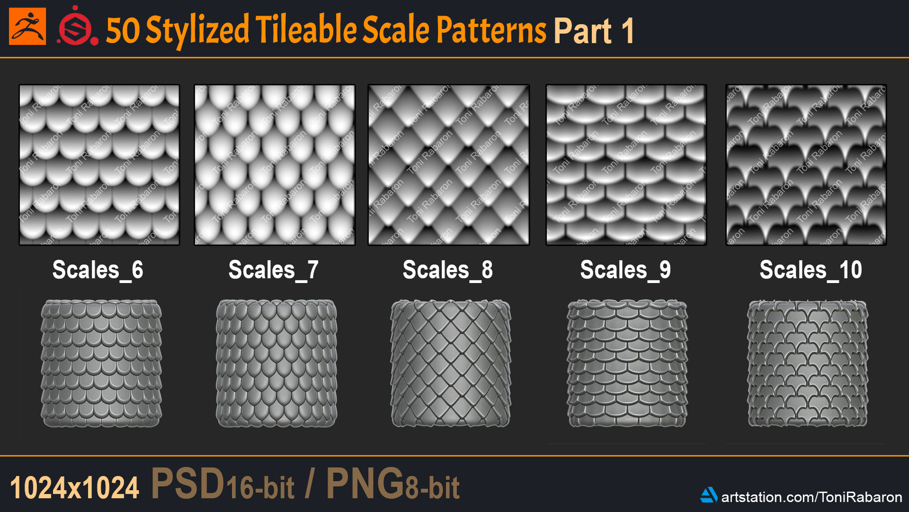 ArtStation - 50 Stylized Tileable Displacement/Alpha Scale Patterns ...