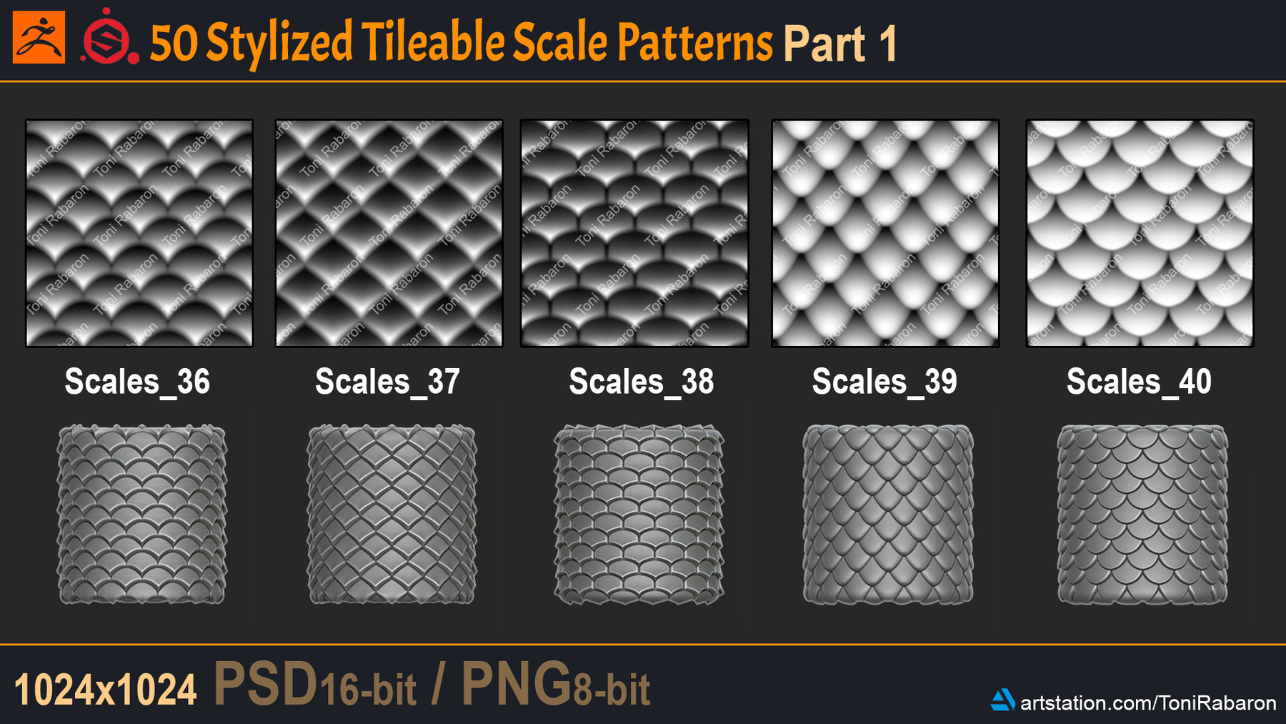 ArtStation - 50 Stylized Tileable Displacement/Alpha Scale Patterns ...