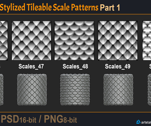 ArtStation - 50 Stylized Tileable Displacement/Alpha Scale Patterns ...