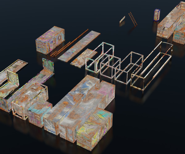 ArtStation - Post-Apocalyptic Kitbash, Shipping Container Themed, 60 ...