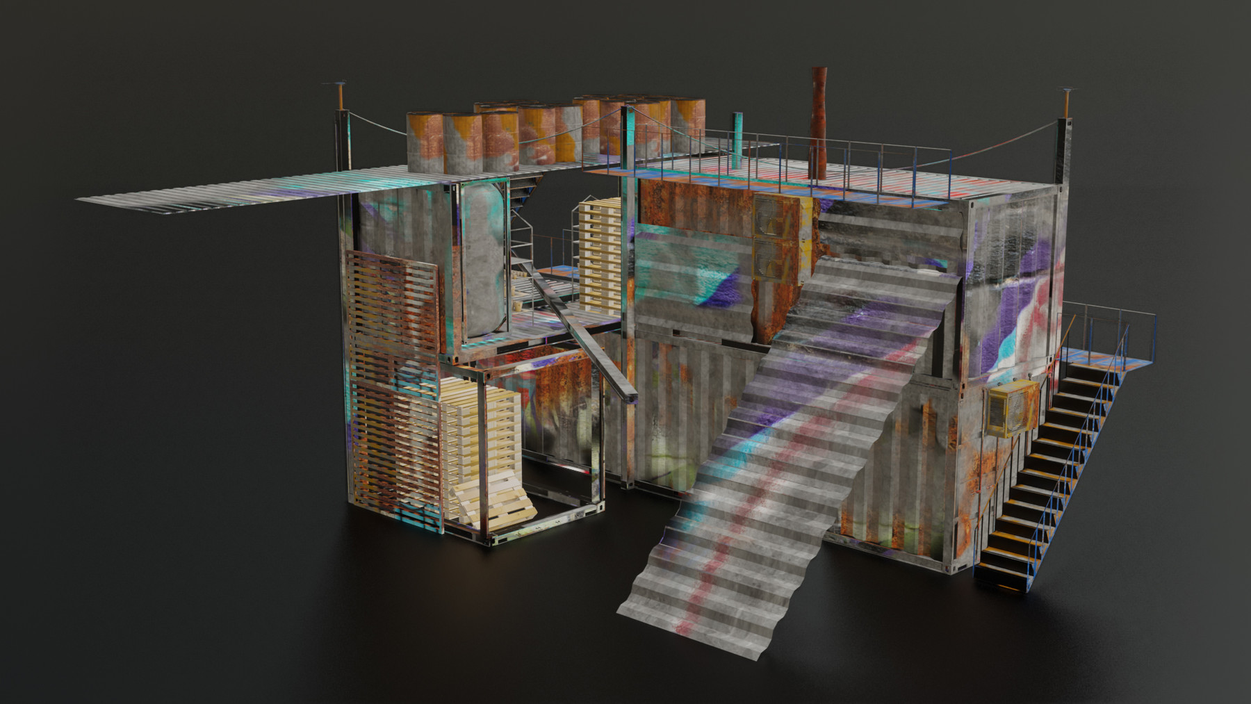 ArtStation - Post-Apocalyptic Kitbash, Shipping Container Themed, 60 ...