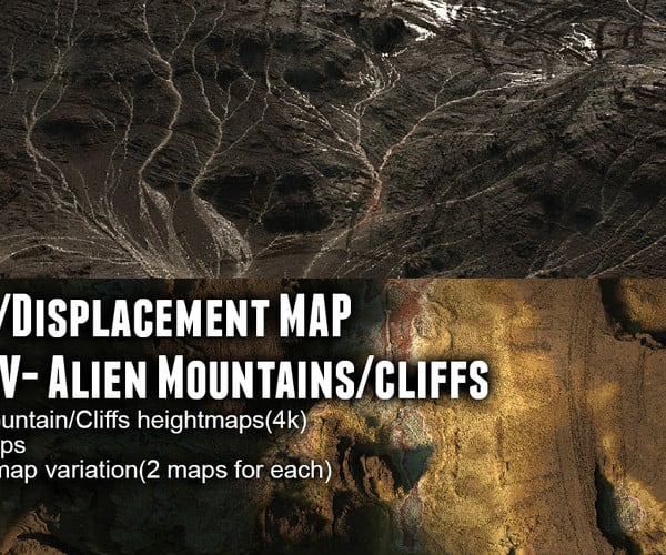 ArtStation - Height/Displacement map pack IV Alien Mountains/Cliffs ...