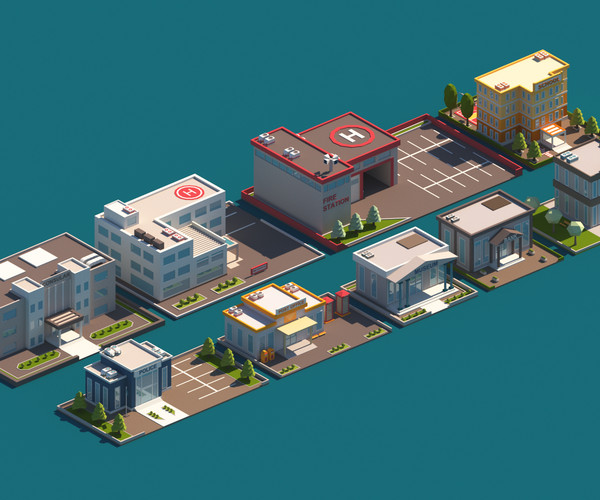 ArtStation - Cartoon Low Poly Administrative Building Package | Game Assets