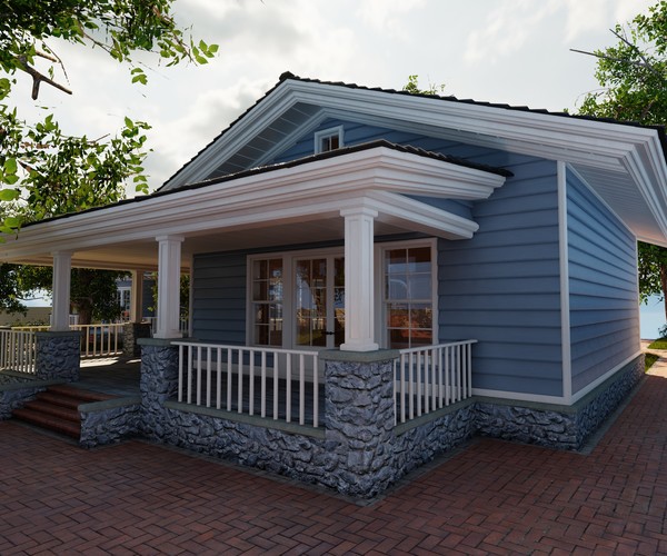 ArtStation - Classic style porch house without furniture | Game Assets