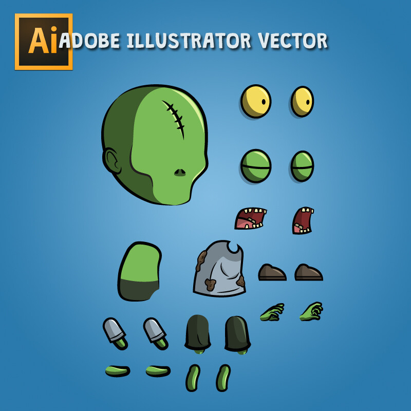 ArtStation - Scar Forehead Zombie 2D Character Sprite | Game Assets