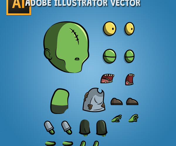 ArtStation - Scar Forehead Zombie 2D Character Sprite | Game Assets