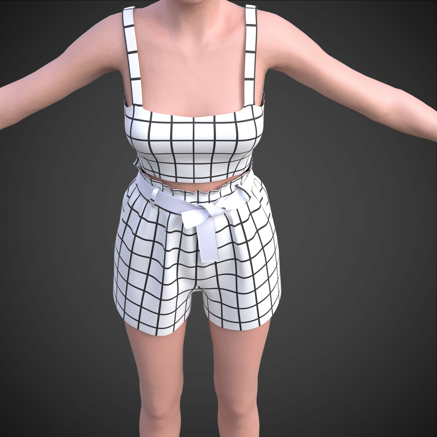 ArtStation - checkered two piece outfit- Plaid Cami Top And Belted ...