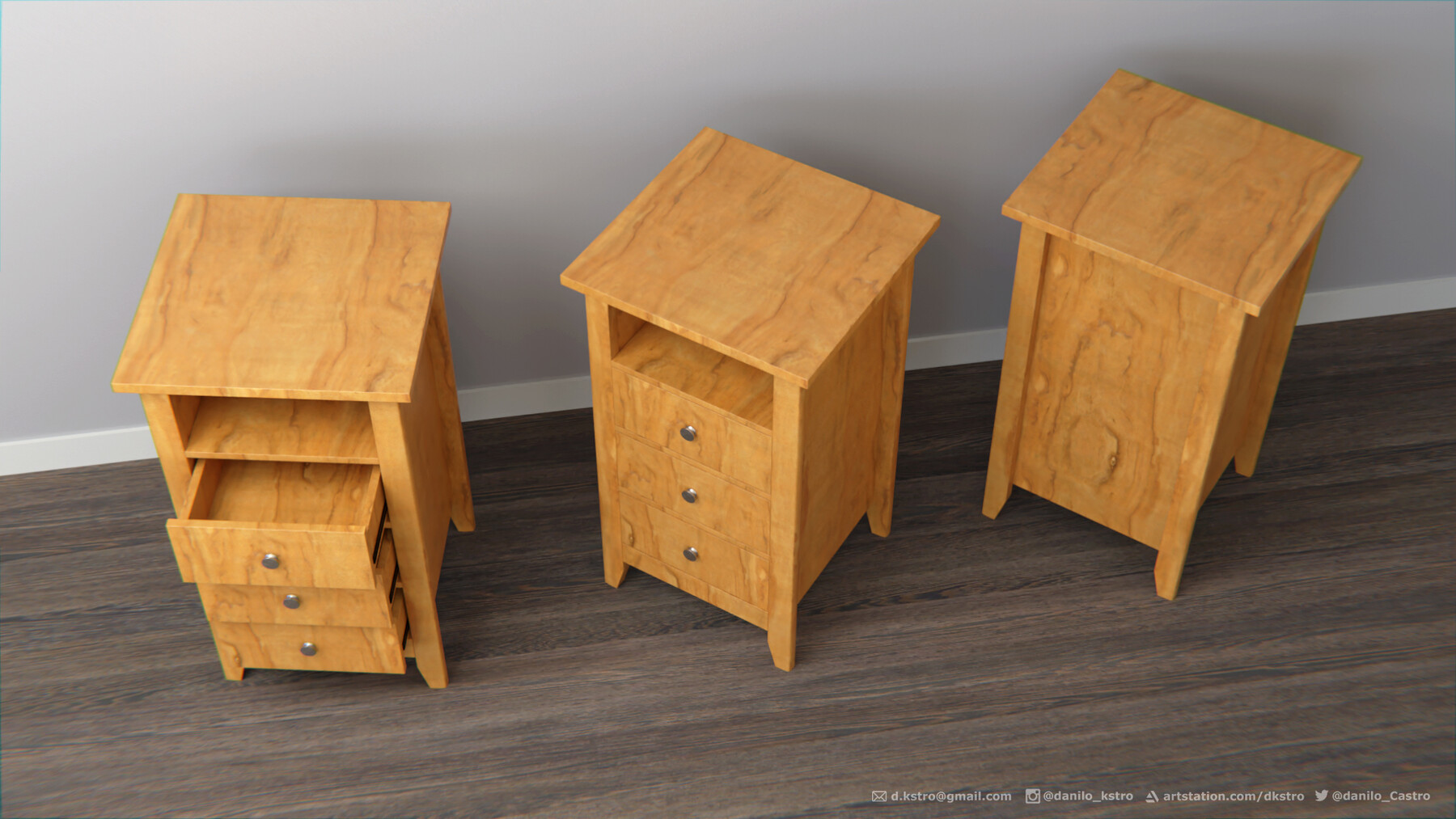 ArtStation - Bedside Table with 3 Drawers | 3D model | 2k Textures ...