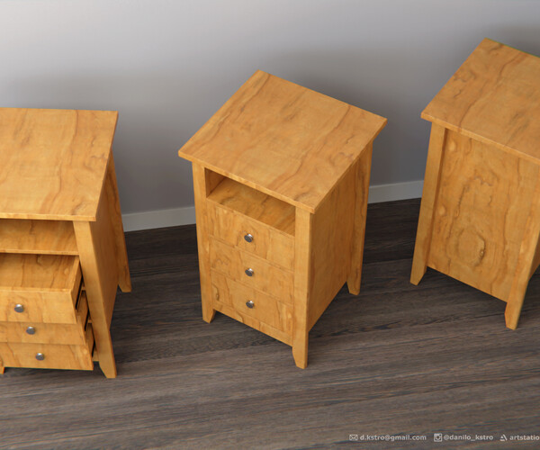 ArtStation - Bedside Table with 3 Drawers | 3D model | 2k Textures ...