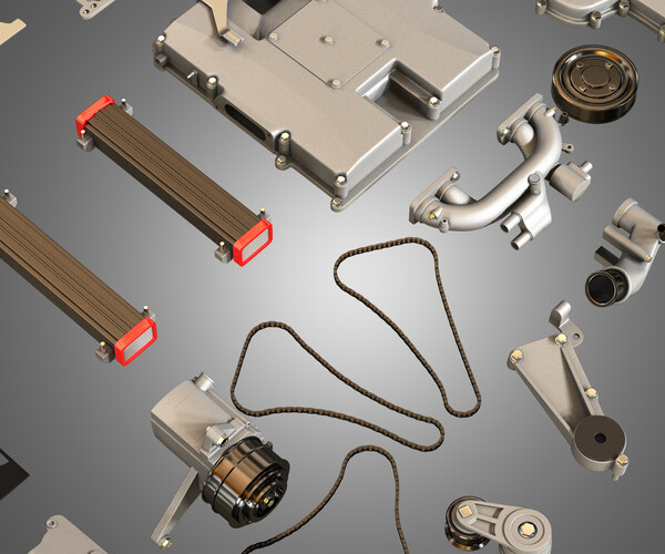 ArtStation - Twin Turbo V6 Engine Parts | Resources