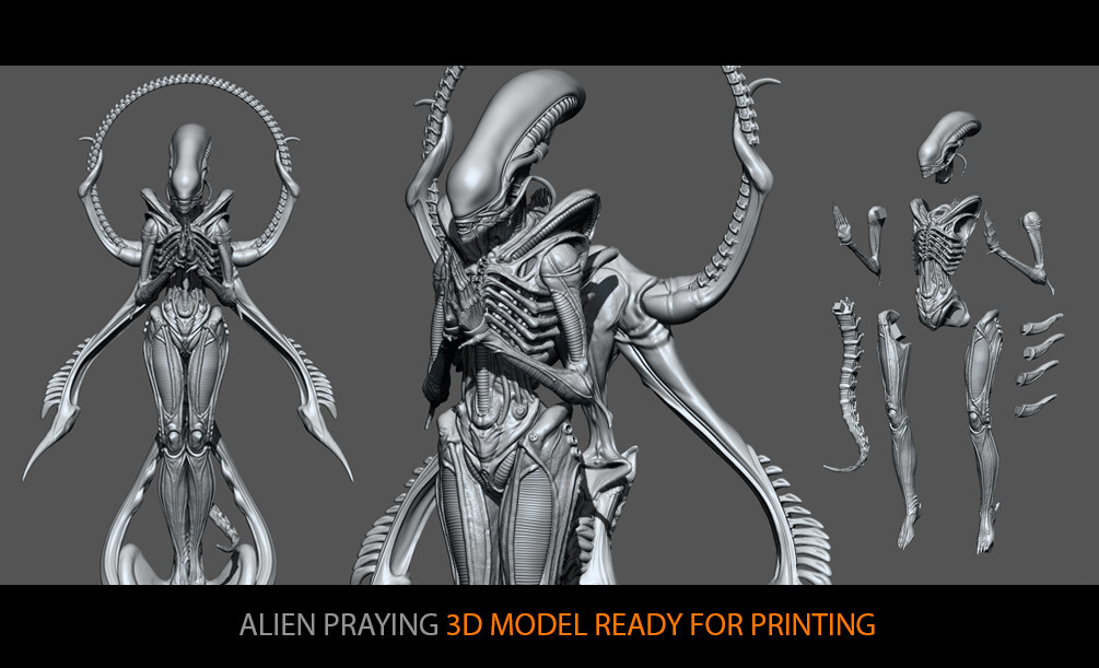 Juan Novelletto - Alien Praying, 3D model ready for printing (.STL ...