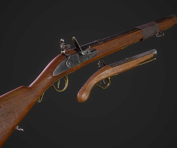 ArtStation - Flintlock pistol & Rifle - Game Ready | Game Assets