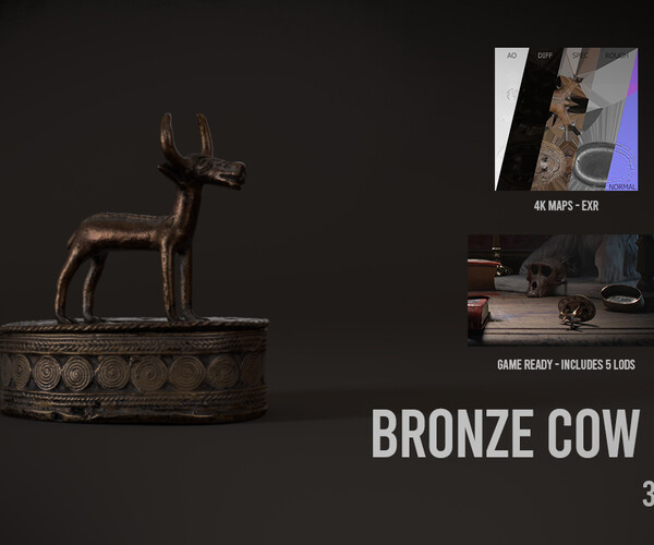 ArtStation - Bronze Cow Box - 3D Scan with Textures & LODS | Resources