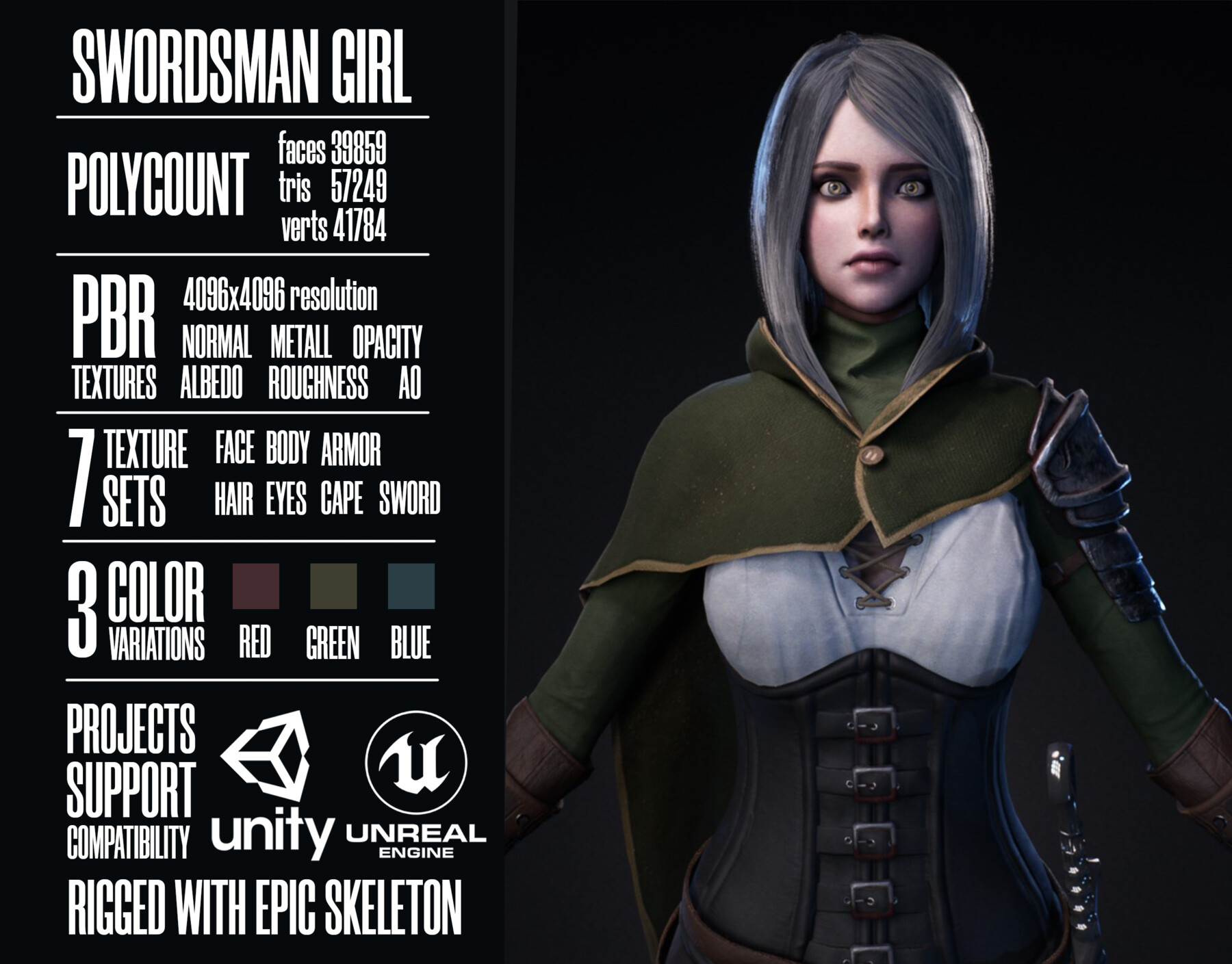 ArtStation - Swordsman Girl - Game Ready | Game Assets