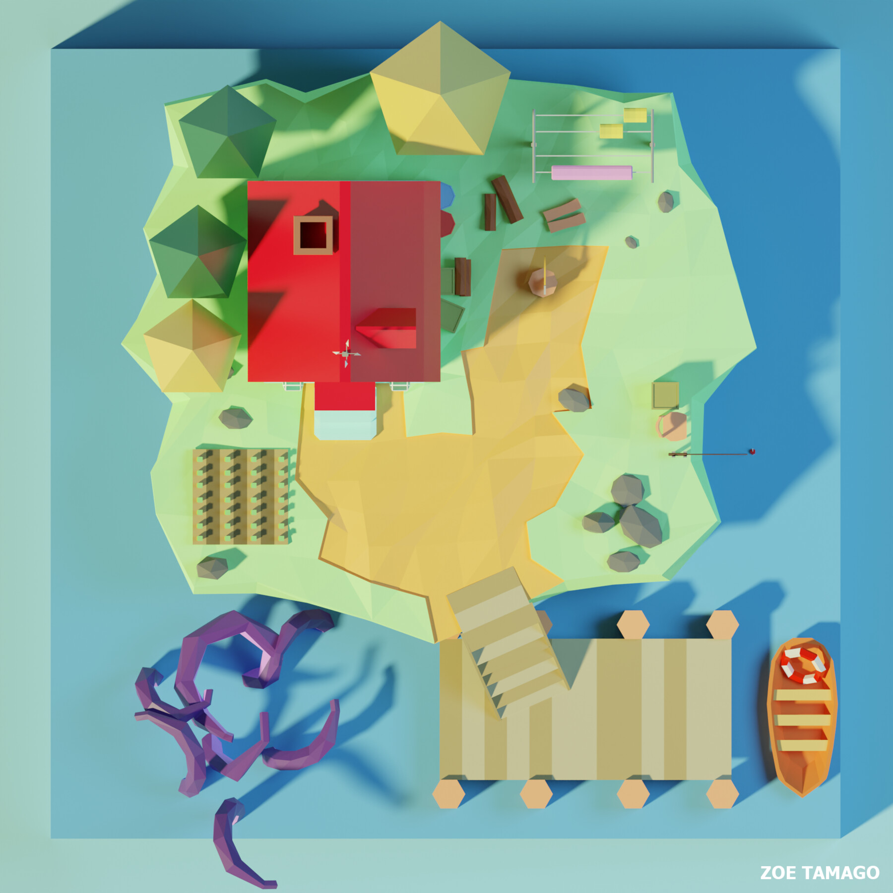 ArtStation - Isometric Low Poly House on an Island by Zoe Tamago ...