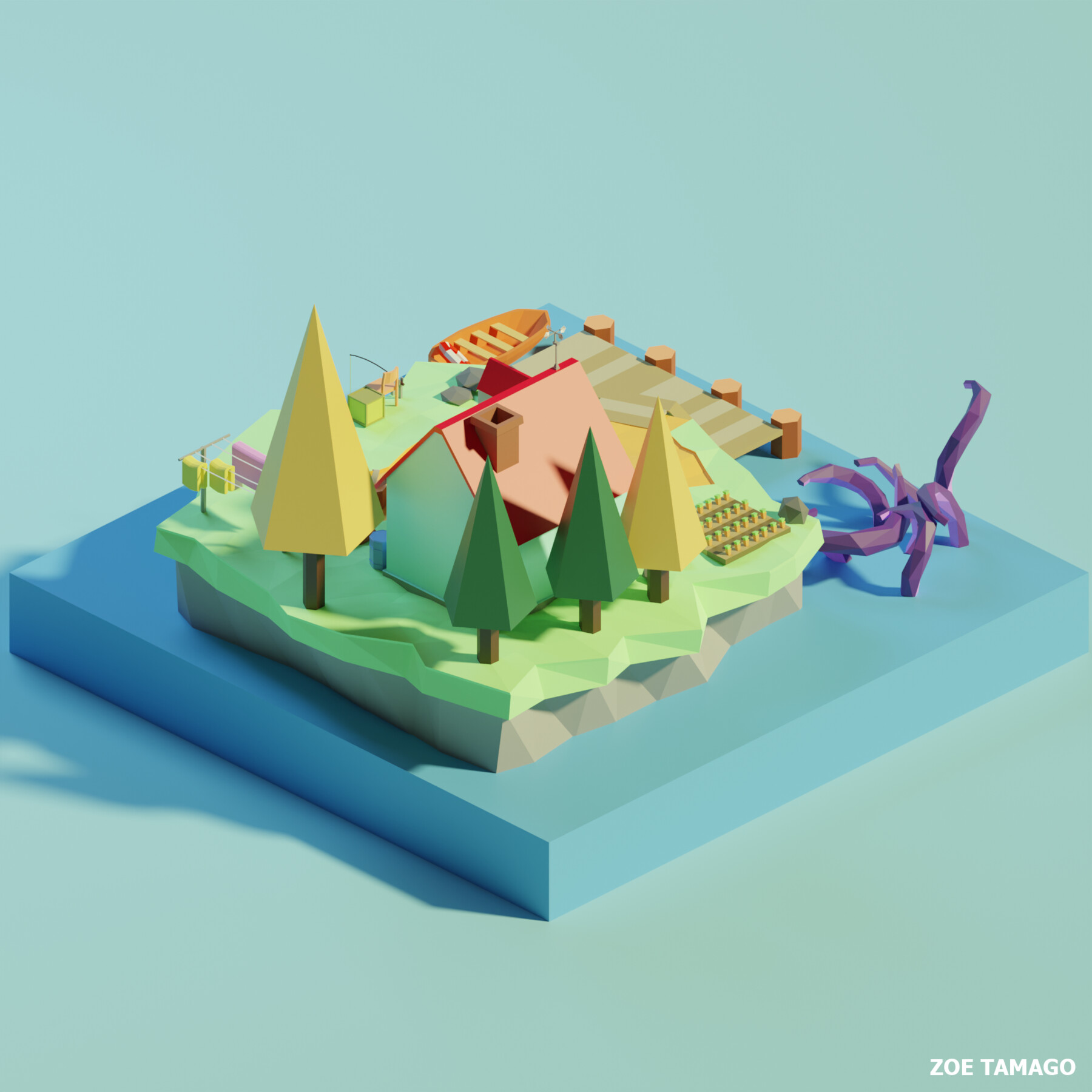 ArtStation - Isometric Low Poly House on an Island by Zoe Tamago ...