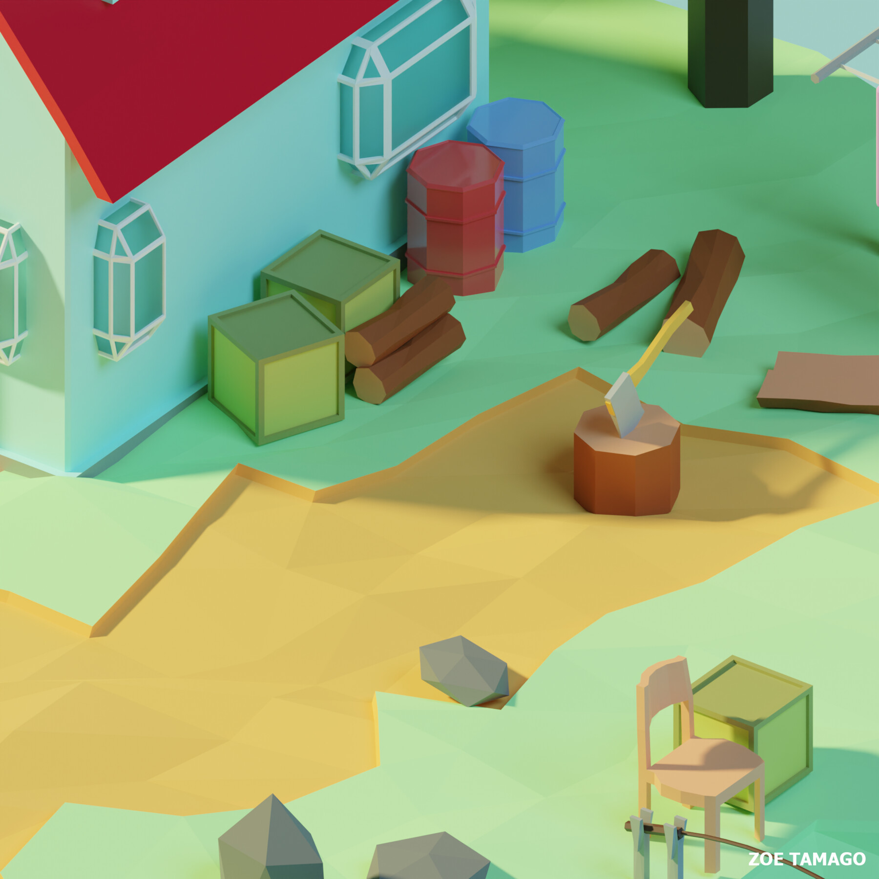 ArtStation - Isometric Low Poly House on an Island by Zoe Tamago ...