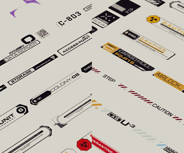 ArtStation - 247 Cyberpunk Decals Vol 01 | Game Assets